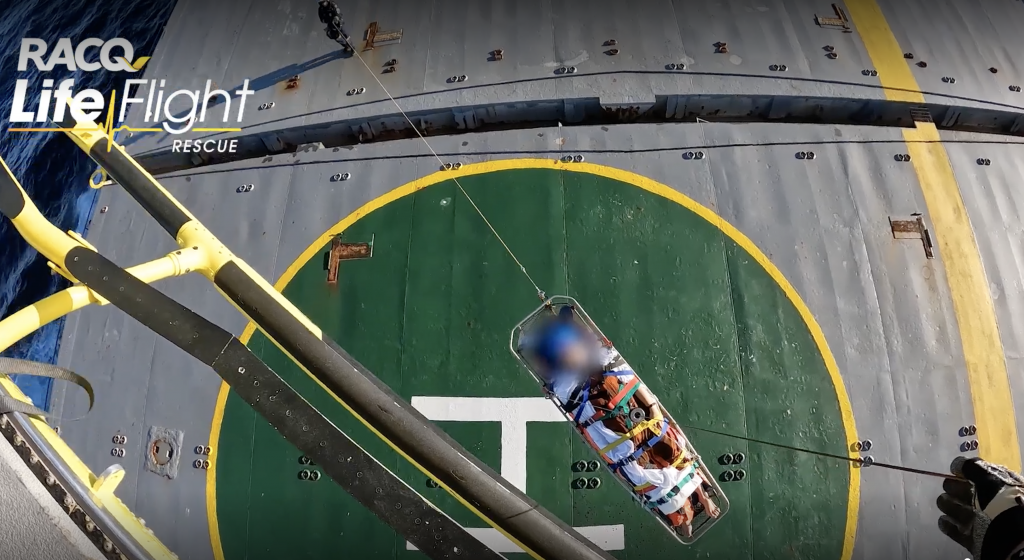RAQC LifeFlight Rescue winches injured man from cargo ship | Gladstone ...